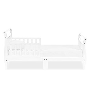 Dream On Me Classic Sleigh Toddler Bed in White, JPMA Certified, Comes with Safety Rails, Non-Toxic Finishes, Low to Floor Design, Wooden Nursery Furniture