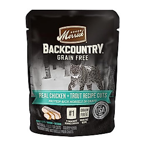Merrick Backcountry Grain Free Gluten Free Premium Wet Cat Food, Chicken and Trout Recipe Cuts With Gravy - (Pack of 24) 3 oz. Pouches