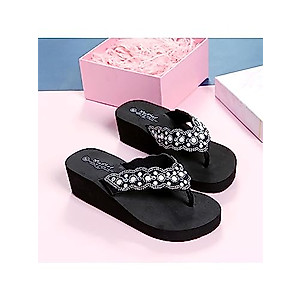 Gomelly Ladies Flip-flops Beach Thongs Sandals Summer Wedge Sandal Comfort Platform Casual Shoes Womens Indoor Outdoor Black 8