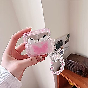 MINSCOSE Cute Airpod Pro Clear Case,Cute Graffiti Butterfly Pattern Design with Pretty Pink Flower Crystal Keychain Soft TPU Smooth Shockproof Compatible with Airpods Pro Charging Case for Girls Women