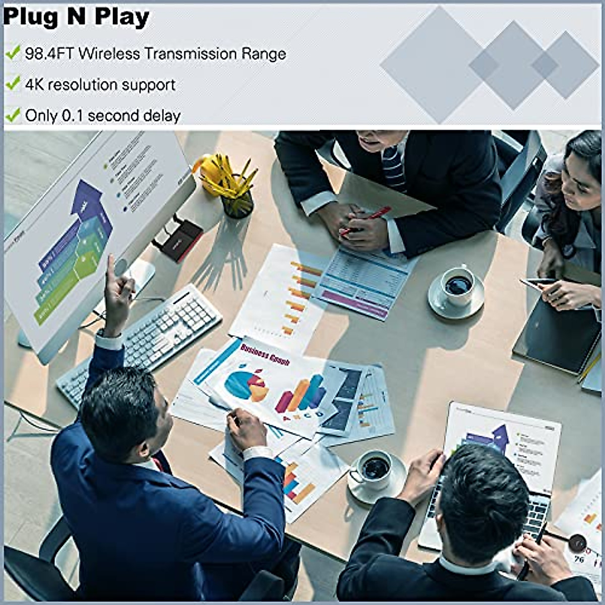 Innens Wireless HDMI Transmitter and Receiver Kits, Wireless Presentation Facility HDMI Dongle Adapter Support 4K @30Hz for Streaming Video/Audio from Laptop, PC, Smartphone to HDTV/Projector