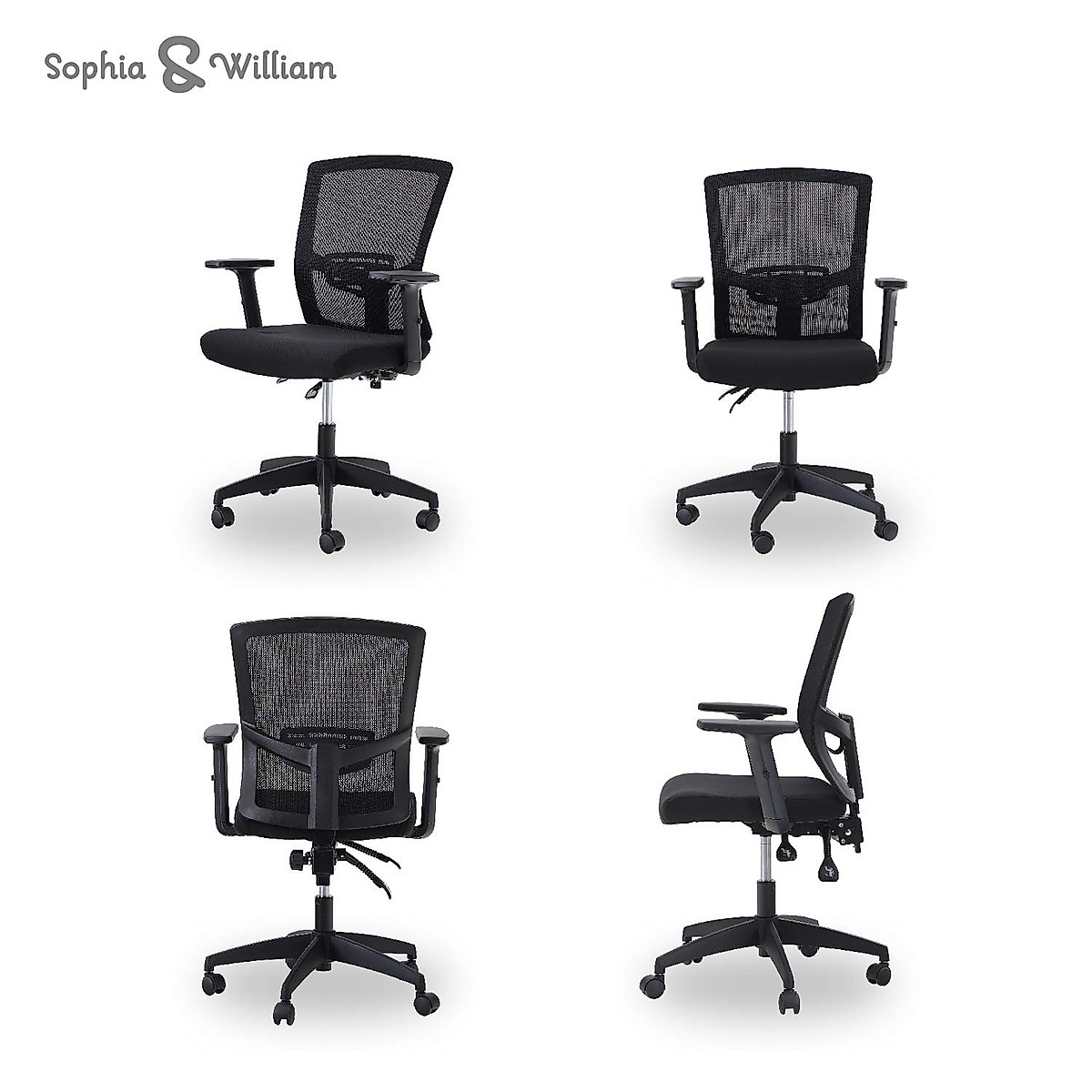 Sophia & William Ergonomic Mesh Office Desk Chair High Back, Modern 360° Swivel Executive Computer Chair with Height Adjustable Armrests, Lumbar Support, Black - 1 Pack, Load Capacity: 300 lbs