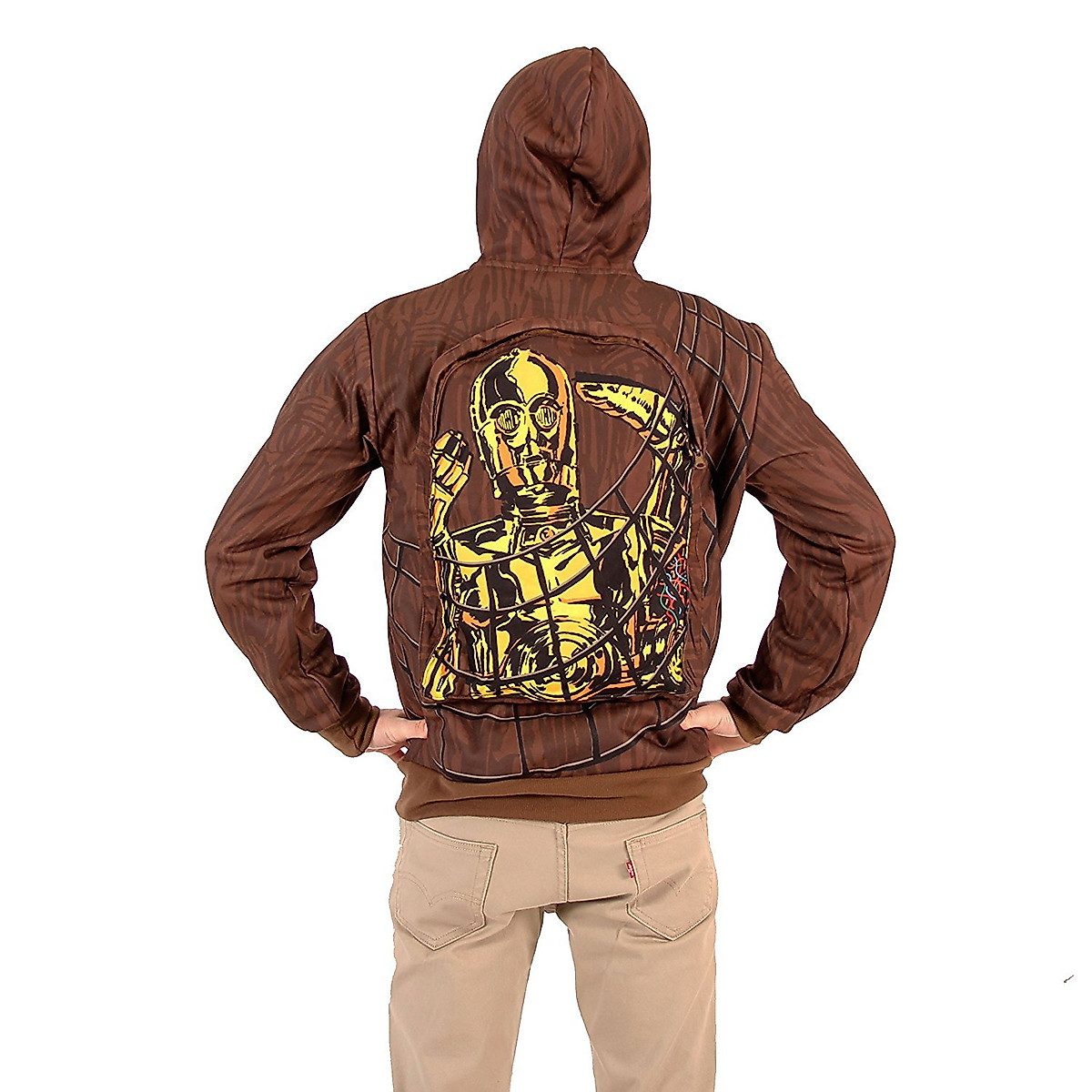Star Wars Chewbacca & Threepio Fleece Zip Hoodie and Backpack (Small) Brown