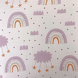 Dreams from the Big City Boho Nursery Decor Cotton Muslin Crib Sheet for Babies and Toddlers - Modern, Gender Neutral, Bohemian Fitted Sheet (28" x 52" x 9") - Clouds & Rainbows Crib Mix