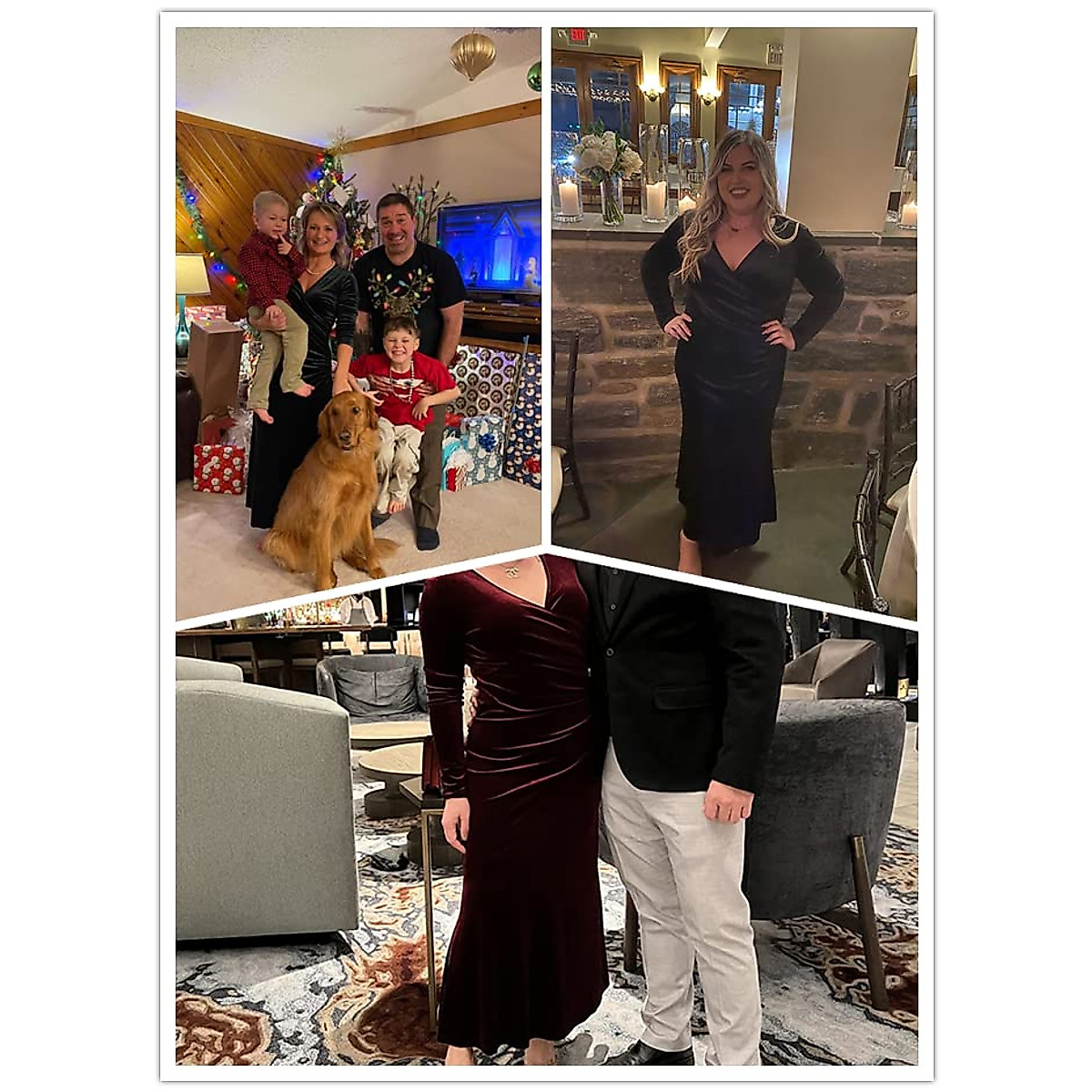 ZABERRY Burgundy Velvet Dress for Women Wedding Guest Ruched Winter New Years Eve Christmas Evening Party Dresses