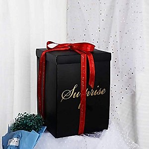 Surprise Explosion Flower Gift Box 10 * 10 * 14 inches- For Marriage Proposal Birthday Party Christmas Any Surprise Event Black (Without flower)