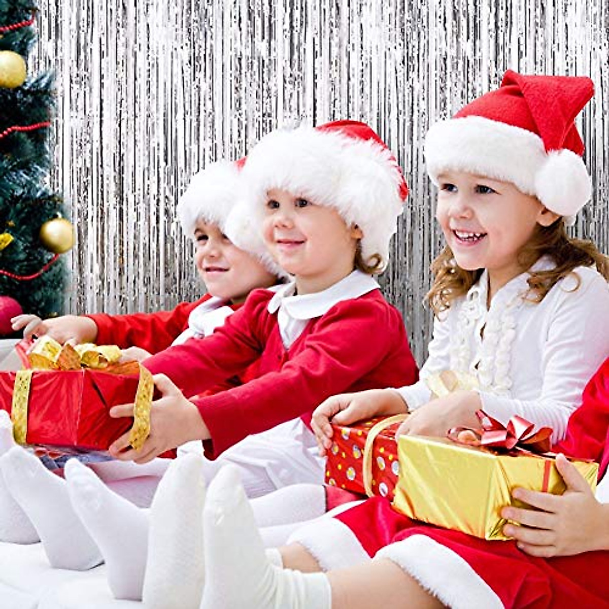 Twinkle Star 2 Pack Photo Booth Backdrop Metallic Tinsel Foil Fringe Curtains Environmental Background for Birthday Wedding Party Christmas Decorations (Silver)