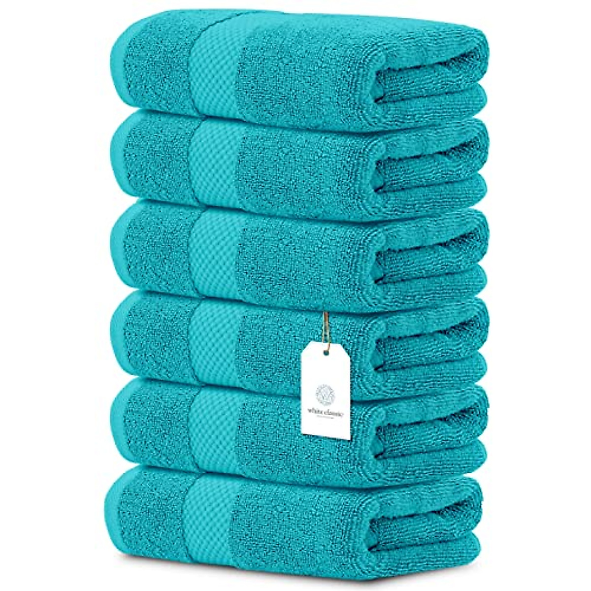 White Classic Luxury Hand Towels | 6 Pack Luxury Bath Mat | 2 Pack Bundle (Aqua)