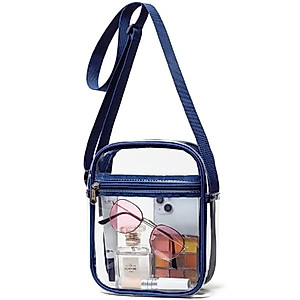 Vorspack Clear Bag Stadium Approved - PVC Clear Purse Clear Crossbody Bag with Front Pocket for Concerts Sports Festivals - Navy Blue