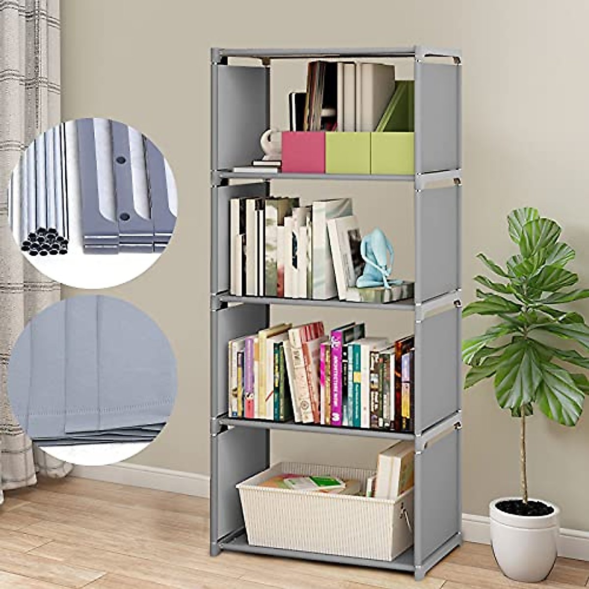 Jstcmadby Freestanding Bookshelf 4 Layers Open Bookshelf Assembled Fabric Bookshelf Storage Wall Shelf for Home Office Kitchen Storage