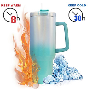 sweet grain 40oz Sublimation Gradient Glitter Tumbler with Handle, 20 Pack Double Wall Vacuum Reusable Stainless Steel Insulated Water Bottle Travel Mug Cup, Mixed Colors, DIY Gift