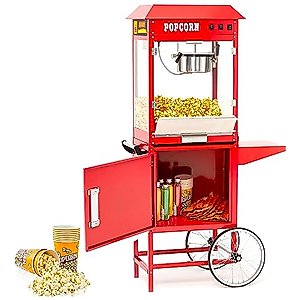 Garvee Commercial Popcorn Machine with Stand - Professional Cart Popcorn Maker Machine With 8 Oz Kettle Makes Up to 60 Cups, With Lockers for Home Movie Theater Style 34.3 * 19.3 * 31 inches