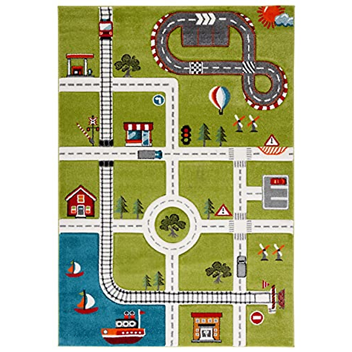 SAFAVIEH Carousel Kids Collection 5'3" x 7'6" Green / Ivory CRK192Y Neighborhood Nursery Playroom Area Rug