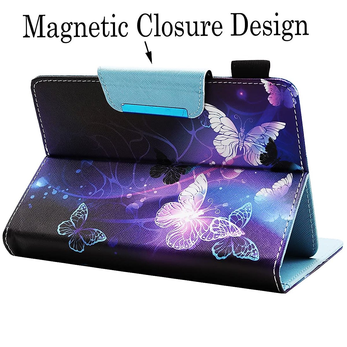 Nannxiebky Universal 10 10.1 Inch Android Tablet Case, Multi-Angle Viewing Stand PU Leather Wallet Tablet Case for 9 10 10.1 Inch and More 9.0" - 10.5" Tablet, Purple Butterfly