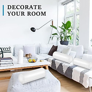 Supkiir 4 Pack Bolster Cervical Pillow Cover, Stain Cylinder Neck Pillow Covers Only, Round Cervical Neck Roll Pillow Case with Zipper for Sleeping Cylindrical Pillow Cushion(White 16 x 6 inches)