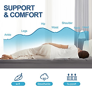 Eiayeebil Queen Mattress Topper Pillow Top Mattress Cover Quilted Fitted Mattress Protector, Mattress Pad with 8"-21" Deep Pocket, 7D Snow Down Alternative Fill, Grey