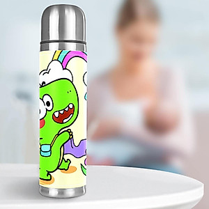 Stainless Steel Leather Vacuum Insulated Mug Dinosaur Thermos Water Bottle for Hot and Cold Drinks Kids Adults 16 Oz
