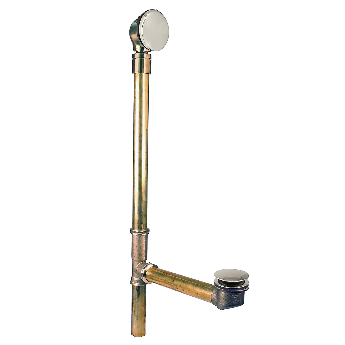 Westbrass D326HBJ-05 25" Bath Waste Assembly with Ball Joint, Tip-Toe Drain and Illusionary Overflow Faceplate, Polished Nickel