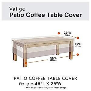 Vailge Rectangular Coffee Table Cover - Outdoor Lawn Patio Furniture Covers with Padded Handles and Durable Hem Cord - Heavy Duty and Waterproof,Fits Large Rectangular Coffee Table (Beige & Brown)