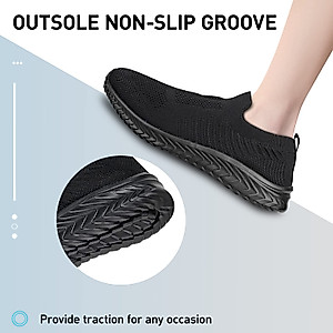 JIAFO Womens Athletic Walking Shoes, Non Slip Shoes for Women, Sneakers for Women Slip on Running Shoes, Laceless Casual Breathable Lightweight Mesh Knit（Black，Size 7.5）