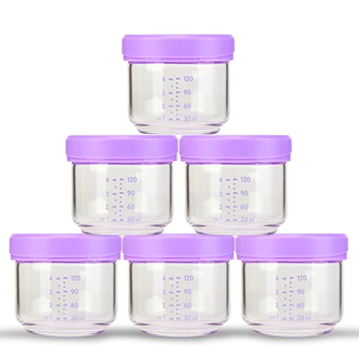 Glass Baby Food Storage Containers COMI Reusable 4OZ Baby Food Jars with Food Grade Plastic Lids, Pack of 6, Microwave/Dishwasher Friendly