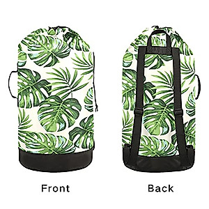 xigua Extra Large Exotic Palm Leaves Laundry Bag with Strap, Waterproof Durable Laundry Backpack Hanging Laundry Hamper Adjustable Shoulder Straps Camping Bag