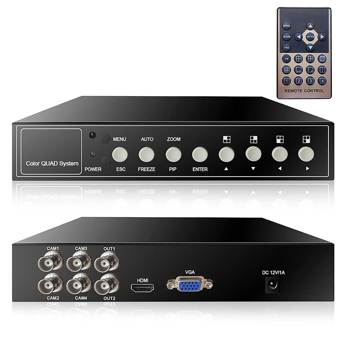 4 Channel 1080P HD Video Quad Video Processor Video Image Switcher Video Multiplexer for AHD CVI TVI CCTV Security Cameras with Digital Zoom, Multiple Video Freezing, Video Loss Alarm Functions