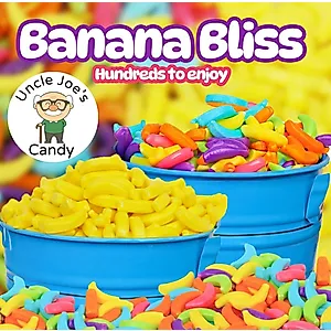 Uncle Joes Hard Banana Runts Candy, Bulk Pack in Resealable Bag, 2 lb - Perfect Joy Ride Candy for Banana Candy Lovers