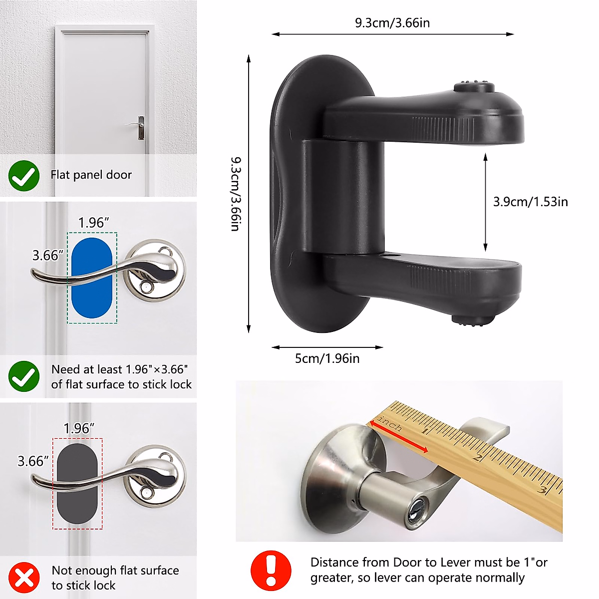 BiSiViO Child Proof Door Lever Lock, 2 Pack Door locks for kids safety, Door knob child proof, Baby proofing, 3M Adhesive, Door handle child proof, Baby Safety Locks for Toddlers (Black)