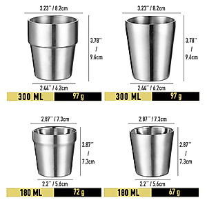 UPTALY 4 pcs Stainless Steel Cups (10 oz, Large Silver Type B), Unbreakable Camping Mugs (3.23'' x 3.78''), Small Espresso Cup, Double Walled Latte Mugs, Shot Cup, Tumbler, Thicken Coffee Cup