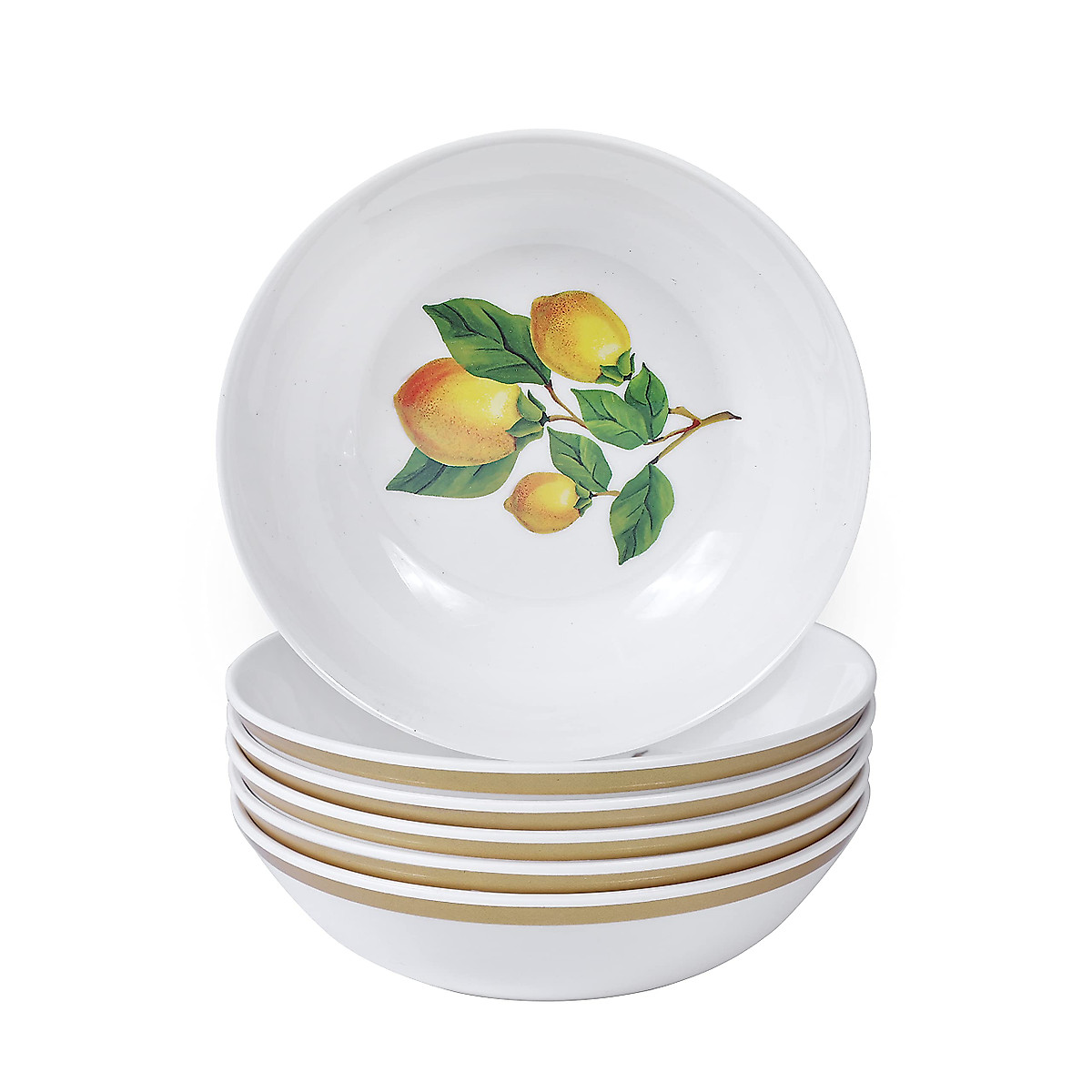 Salad Bowl - 6pcs Melamine Cereal Bowls for Daily Use,Soup Bowls,Durable and BPA Free, Dishwasher Safe, Lemon