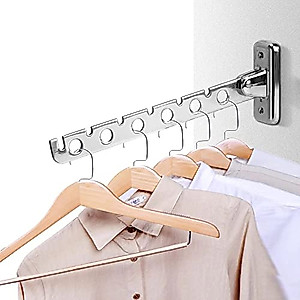 WODMB 6 Holes Drying Rack Wall Mounted Clothes Folding Hangers Laundry Storage Supplies Clothes Indoor Space Saving Stainless Steel
