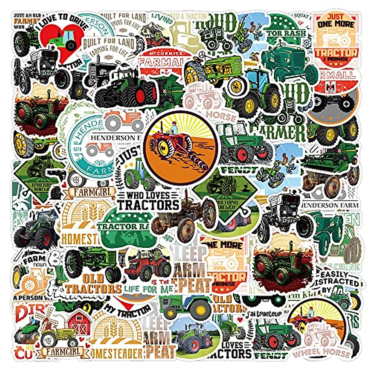 50 Pcs Tractor Stickers | Cool Deere Green Farmer Tractor Stickers for Bottle, Laptop, Skateboard, Phone - Truck and Tractor Merchandise Stickers and Decals Gifts for Kids, Teens, Adults