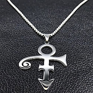 PERSUB RIP Memorial Symbol Love Logo Steampunk Stainless Steel Necklace Women The Minimalism Artist Love Symbol Prince Necklace Jewelry (Metal Color: 50cm BOX SR)