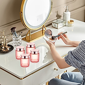 Cositina 4 Pack 3.4 oz Pink Glass Jars with Rose-Golden Lids & Inner Liners,Empty Round Storage Containers Travel Jars Pot,for Cosmetics,Gel,Eye shadow,Makeup,Face cream Lotion