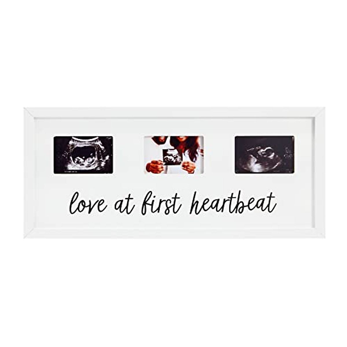 Juvale Baby Sonogram Picture Frame for 3 Ultrasound Photos, Love at First Heartbeat (17 x 7.5 x 0.5 In, White)