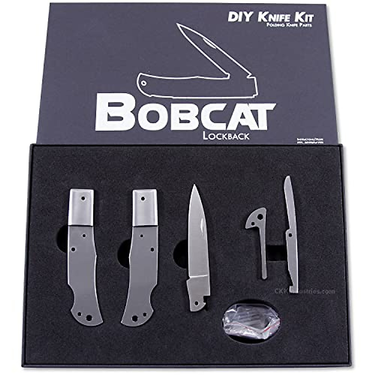 EZSMITH Knife Making Kit - Bobcat Lockback - DIY Folding Knife Series - (Parts Kit) - (No Handles) - (Gift Boxed) - (USA Design) - (by KnifeKits)