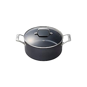 Kyocera Ceramic Cooking Pot with Ceramic Non-Stick Coating 24 cm PFAS/PTFE Free Stainless Steel Handles Suitable for All Hob Types Includes Glass Lid CSTP-09