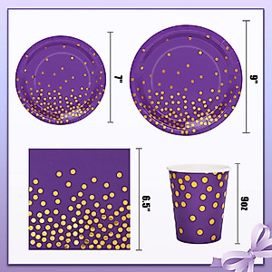 JOYOCEAN 175Pcs Purple Party Decorations Purple Party Supplies Purple Plates and Cups and Napkins Sets Purple Disposable Plates for Party Birthday Wedding Decorations, Serves 25