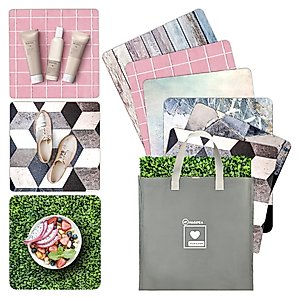 Magipea Photo Backdrop Board - 7 Designs Sand, Terrazzo, Bricks, Rhyolite, Stone Wall, Painting - Flat Lay Backgrounds for Jewelry or Food Product - Replica Surfaces 13x13in - Instagram Pics Anywhere