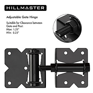 2 Pack Self Closing Gate Hinges for Wooden Fences Heavy Duty Solid Vinyl Fence Gate Closer Hinges with 22 Screws Swing Adjuster Tool 90 Degree Tension Boerboel Gate Hardware Kit Black Finish