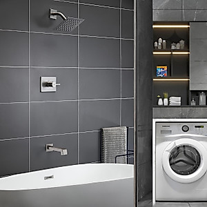 SOOOHOT Bathtub Shower Systems, Tub and Shower Faucet Set Combo with 6 Inch Brushed Nickel Shower Faucet Set, Shower Tub Faucets Sets Complete (Valve Included)