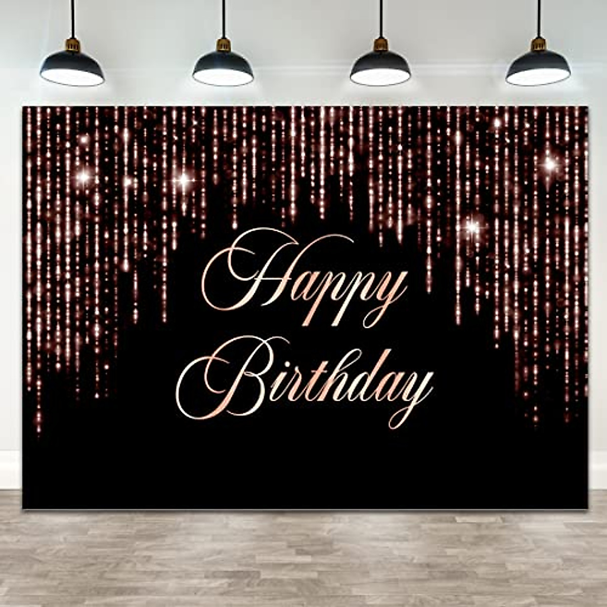 Wollmix Happy Birthday Decorations Backdrop for Women Rose Gold Banner Girls Princess Glitter Sweet 16 Photography Background Party Supplies Photo Booth Cake Table Props 7x5ft