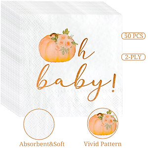 Orange Baby Little Pumpkin Paper Napkins 6.5 x 6.5 Inches Fall Themed Baby Shower Autumn Gender Reveal Tableware Ideas 50 Pack