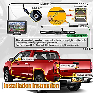 VECLESUS VM1 1080P Wired Car Backup Camera Kit, Continuous or Reverse Viewing Optional, 4.3” Car Monitor with Waterproof Night Vision HD Backup Camera for Cars, Pickups, SUVs, Vans, Sedans, Trucks