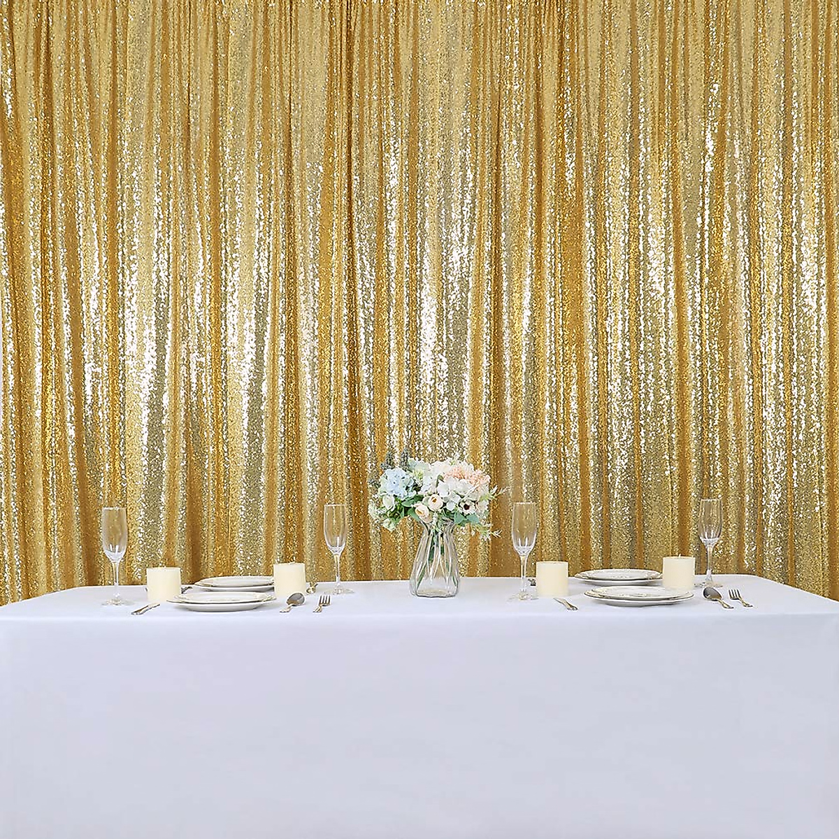 Hahuho Gold Sequin Backdrop Curtain, 4PCS 2FTx8FT Glitter Backdrop Curtain for Parties, Christmas, Wedding, Party Decoration（4 Panels, 2FT x 8FT, Gold