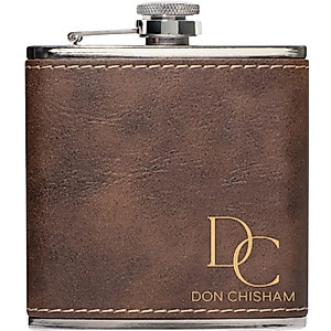 Personalized Flask For Wedding Gift. Customized Flask Gift Set. Engraved Leatherette Flask With Optional Gift Box For Groomsmen Gifts. Engraved Flask (Rustic & Gold)