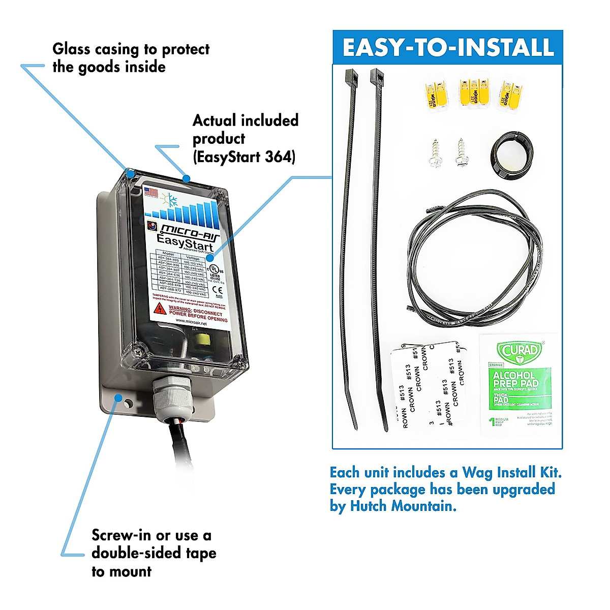 Micro-Air Easystart 364, Marine Air Conditioner Soft Start for RV Air Conditioner Compressor Unit, Travel Trailer Accessories + FREE Easy Installation Start Kit & Connector Parts Included