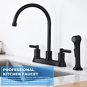 ARRISEA 8 inch Two Lever Kitchen Faucet with Pull Out Side Sprayer,Black Stainless Steel Two Handle Kitchen Sink Faucet,4 Hole Kitchen Faucets with Side Sprayer,Faucet for Kitchen Sink