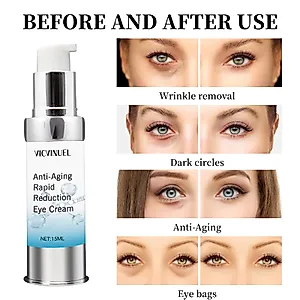 Anti-Aging Under-Eye Cream, Under Eye Bag Cream, Instantly Reduces Dark Circles and Puffiness by VICVINUEL, Peptides & Vitamin E for All Skin Types (0.5 FL OZ).